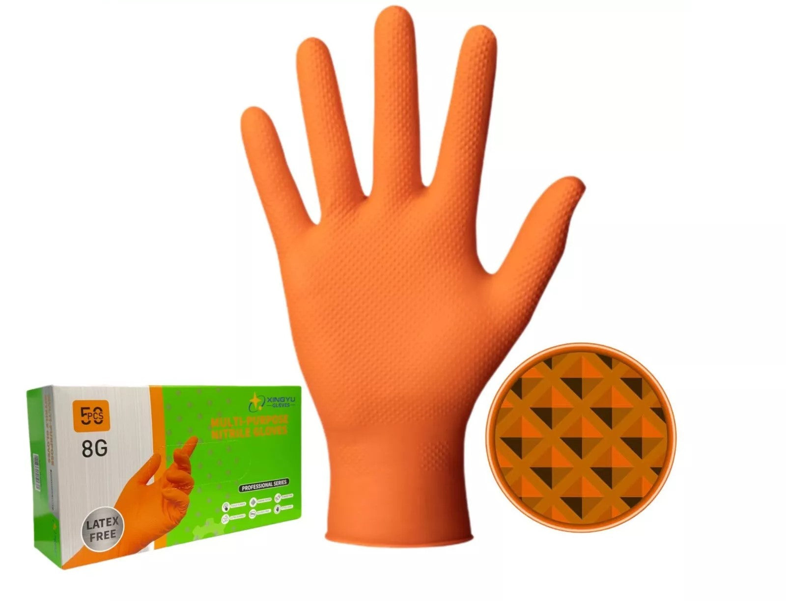 Nitrile Diamond Grip Gloves Heavy Duty Disposable Latex Free Orange L ...