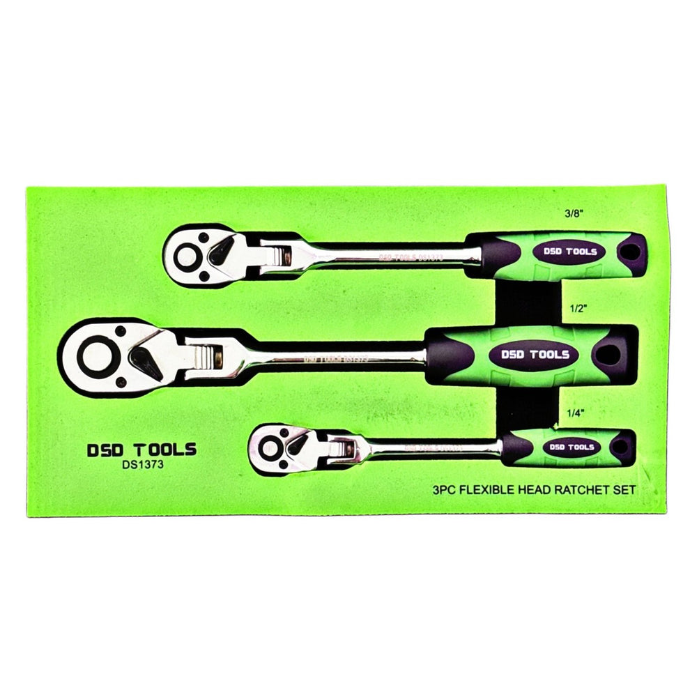 3PC FLEXI HEAD RATCHET SET 1/4″, 3/8″ & 1/2″ DRIVES DS1373 – Tool Kingdom