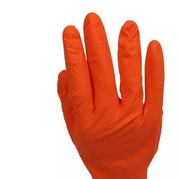 Nitrile Diamond Grip Gloves Heavy Duty Disposable Latex Free Orange X ...
